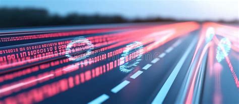 futuristic digital highway with binary code and glowing lights
