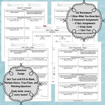 Operations On Polynomial Functions Unit Algebraic Reasoning Worksheets