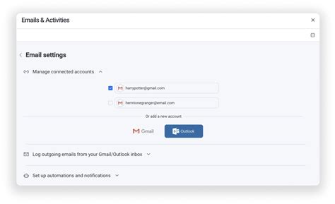 Emails Activities Settings Support