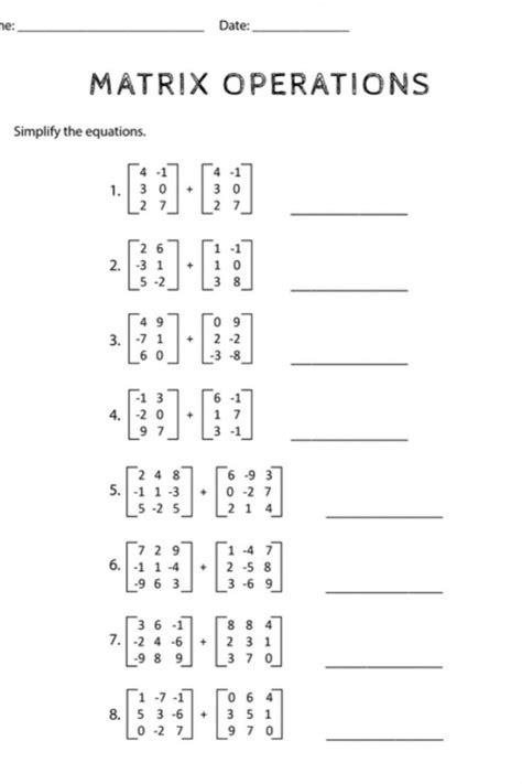 Addition And Subtraction Of Matrices Worksheet Martin Lindelof