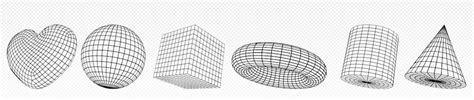 와이어프레임 기하학 도형의 3d 세트 무료 벡터