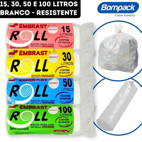 Saco De Lixo Super Resistente Em Rolo Picotado Branco Econômico Roll