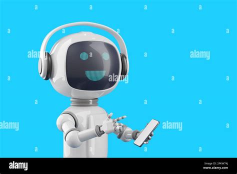 Robot De Chat De Estilo De Dibujos Animados Amistoso Con Teléfono Móvil