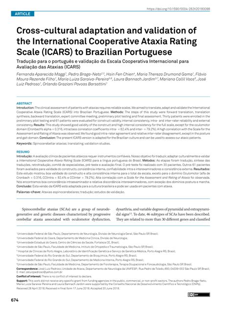Pdf Cross Cultural Adaptation And Validation Of The International Cooperative Ataxia Rating