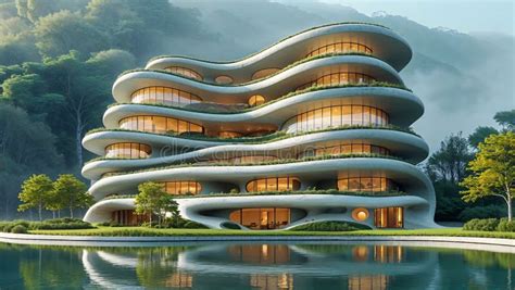 Elegant Multi Story Building With Organic Flowing Architecture Stock