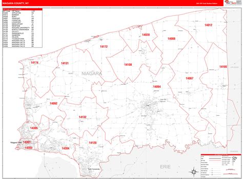 Niagara County Ny Zip Code Wall Map Red Line Style By Marketmaps