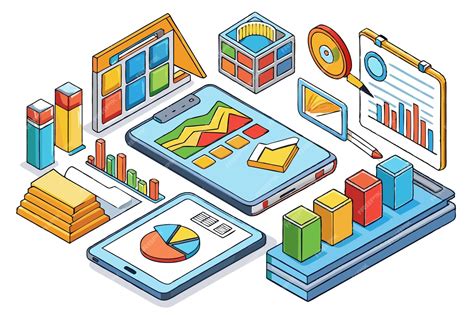 Isometric Illustration Of Data Analysis And Analytics With Charts Graphs Diagrams And A