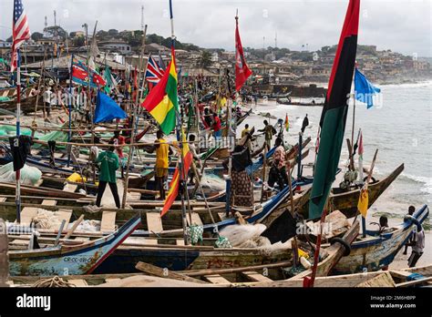 Traditional Fishing Boats Flags Fishing Port Cape Coast Gold Coast