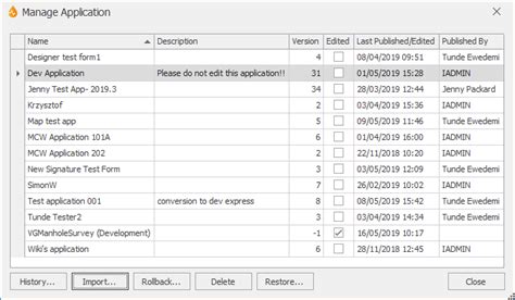 Manage Application Dialog