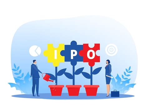 Ipo 초기 공모 사람들이 투자 전략 평면 그림 프리미엄 벡터