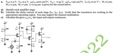 solved vpp 2 5 v vtn 0 4 v ncox 400 a v 2 vtp 0 45 v pcox
