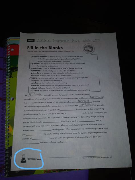 Fill In The Blanks Scientific Method
