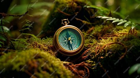 Premium Ai Image Compass In The Forest On The Moss