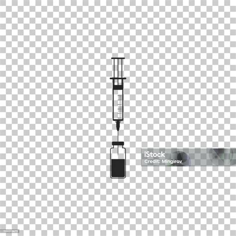 의료 주사기 바늘과 유리병 아이콘이 투명 한 배경을에 고립 예방 접종 주입의 개념입니다 평면 디자인입니다 벡터 일러스트 레이 션 0명에 대한 스톡 벡터 아트 및 기타 이미지