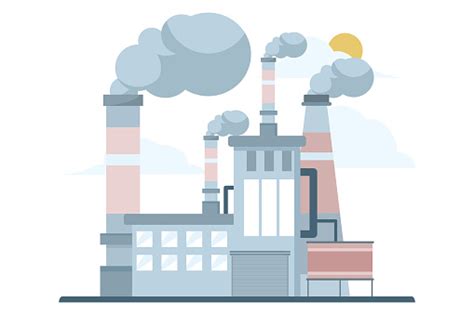 대기 오염 개념 오염 Co2 구름 연기와 공장 기호 대기 질 손상 흰색 배경에 평면 벡터 그림에서 흰색 이산화탄소 배출 생산에