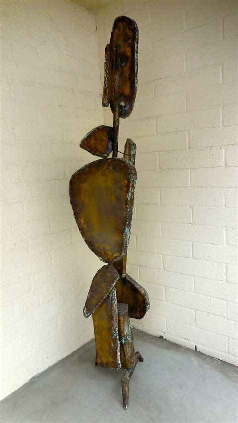 Arresting Brutalist Verdigris Copper Floor Sculpture By Constantine