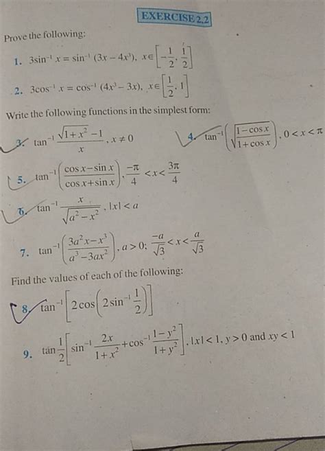 Exercise 22prove The Following1 3sin−1xsin−13x−4x3x∈ −21 21 2