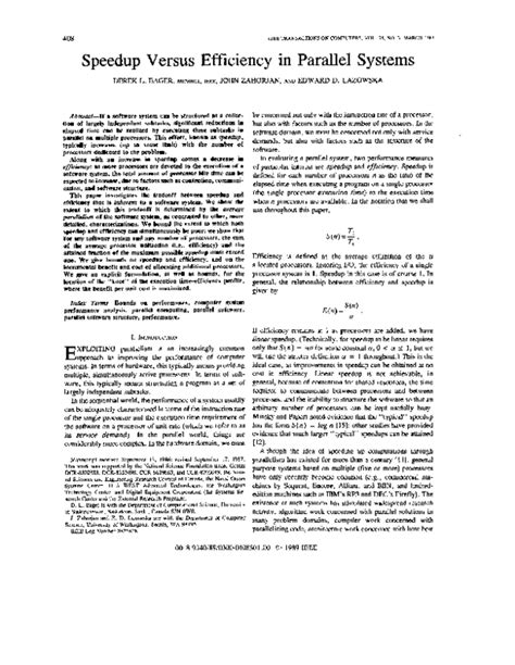 Pdf Speedup Versus Efficiency In Parallel Systems