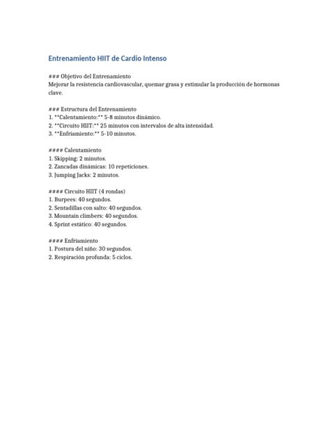 Entrenamiento Cardio Hiit Pdf