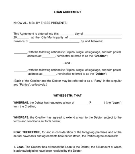 Loan Agreement Sample Template Online Word And PDF