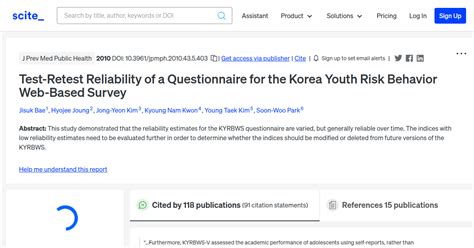 Test Retest Reliability Of A Questionnaire For The Korea Youth Risk Behavior Web Based Survey