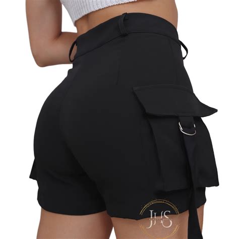 Short Cargo Cintura Alta Feminina Tecido Alfaiataria Shopee Brasil