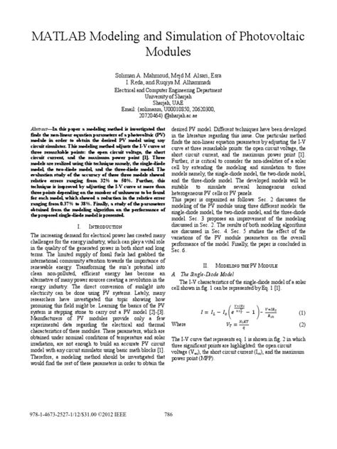 Matlab Modeling And Simulation Of Photovoltaic Pdf Photovoltaics