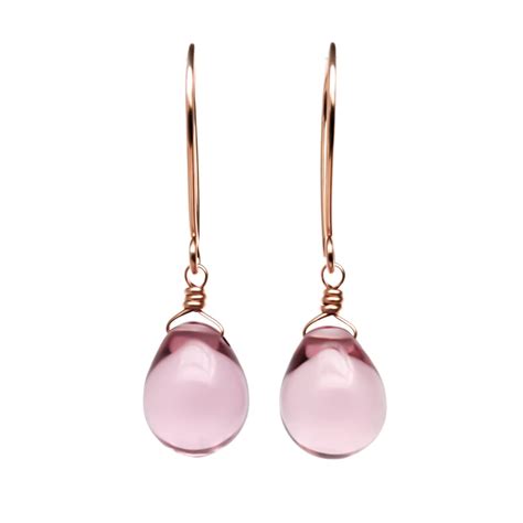 Pink Glass Drop Earrings V2 Kahili Creations Handmade Jewelry Made In