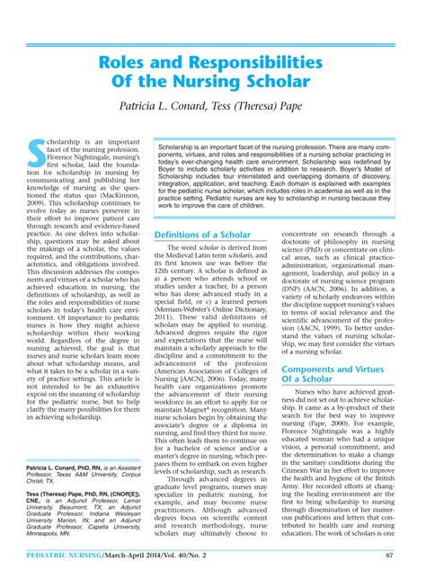 Pdf Roles And Responsibilities Of The Nursing Scholar