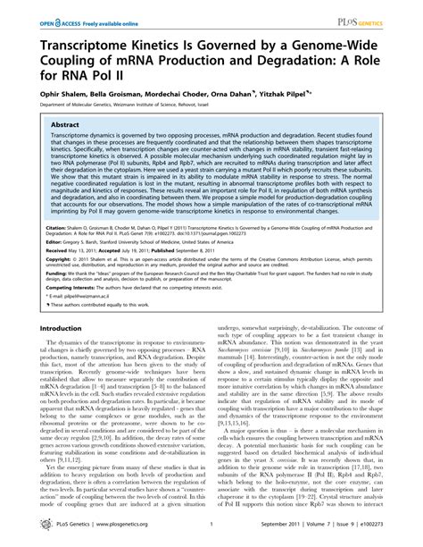 Pdf Transcriptome Kinetics Is Governed By A Genome Wide Coupling Of Mrna Production And