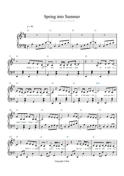 Lizzy Mcalpine Spring Into Summer Lyricschords Piano Sheet Music