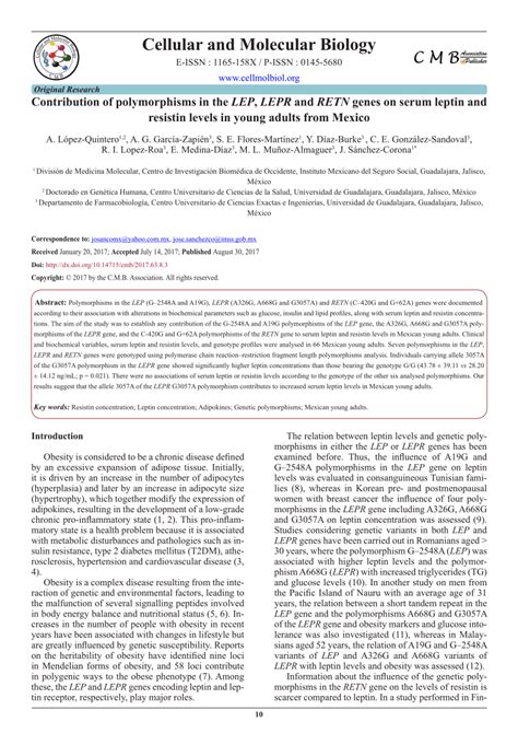 Pdf Contribution Of Polymorphisms In The Lep Lepr And Retn Genes On Serum Leptin And Resistin