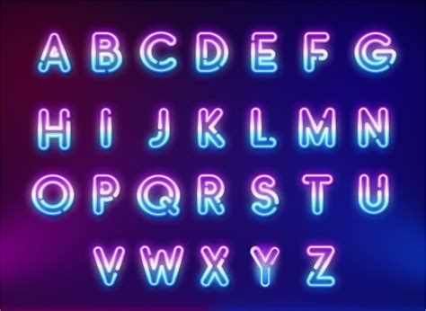 An Illuminated Neon Alphabet With Letters And Numbers