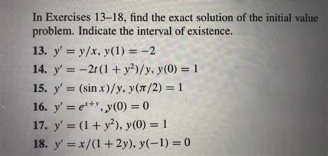 solved in exercises 13 18 find the exact solution of the