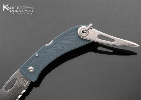 David Boye Custom Knife Denim Blue Serrated Cobalt Lockback With Marlin