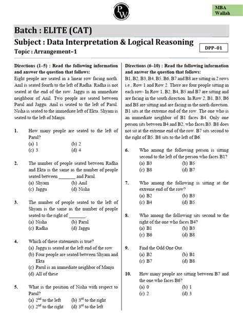 Logical Reasoning Arrangements 1 Dpp 01 Mba Elite 2023 Pdf