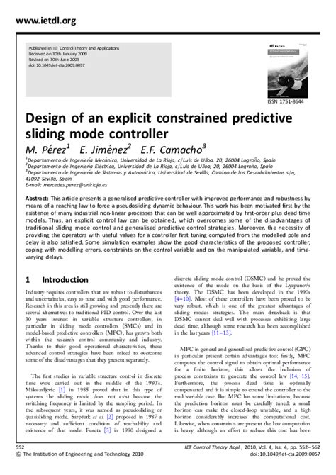 Pdf Design Of An Explicit Constrained Predictive Sliding Mode Controller