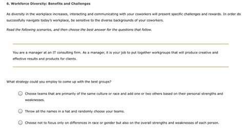 Solved 6 Workforce Diversity Benefits And Challenges As Chegg