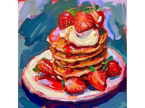 Pancakes Oil Painting On Canvas Strawberry Canvas Fine Art Food Artwork