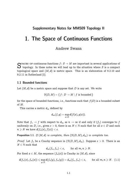 Pdf 1 The Space Of Continuous Functions
