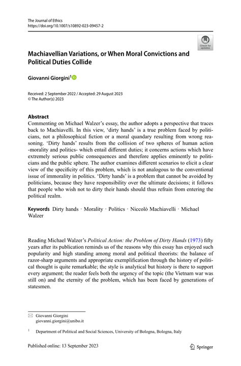 Pdf Machiavellian Variations Or When Moral Convictions And Political