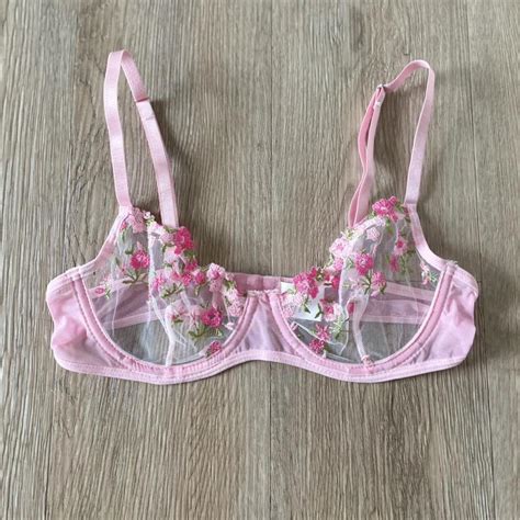 Dainty Pink Floral Bra In Size S Would Best Fit A Depop