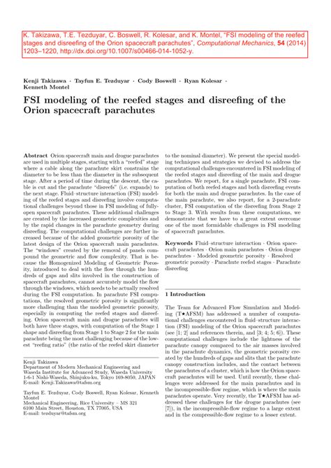 Pdf Fsi Modeling Of The Reefed Stages And Disreefing Of The Orion