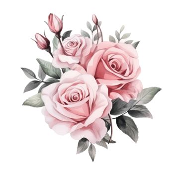 Watercolor Loose Rose Flower Bouquet With Gold Line Art Background