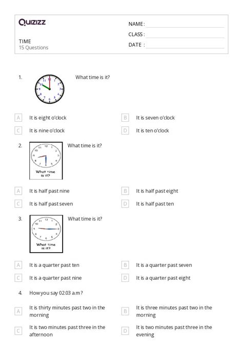 50 Time Worksheets On Quizizz Free And Printable