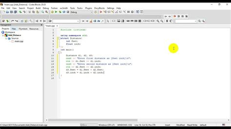 c program to add two distances in inch and feet using structures