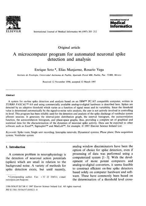 Pdf A Microcomputer Program For Automated Neuronal Spike Detection