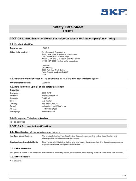 Fillable Online Pdf Safety Data Sheet Section 1 Identification Of