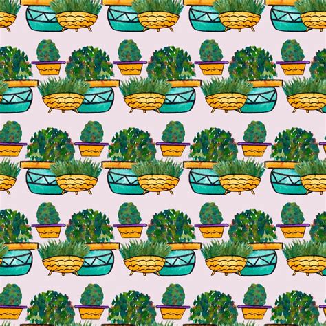 Cute Plants In Pots Seamless Patterns Stock Illustration Illustration Of Flats Aquarelle