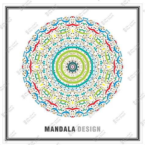 ذا ستوك تصميم ماندالا ملون بتفاصيل هندسية ونقوش متداخلة بالأحمر والأخضر والأزرق